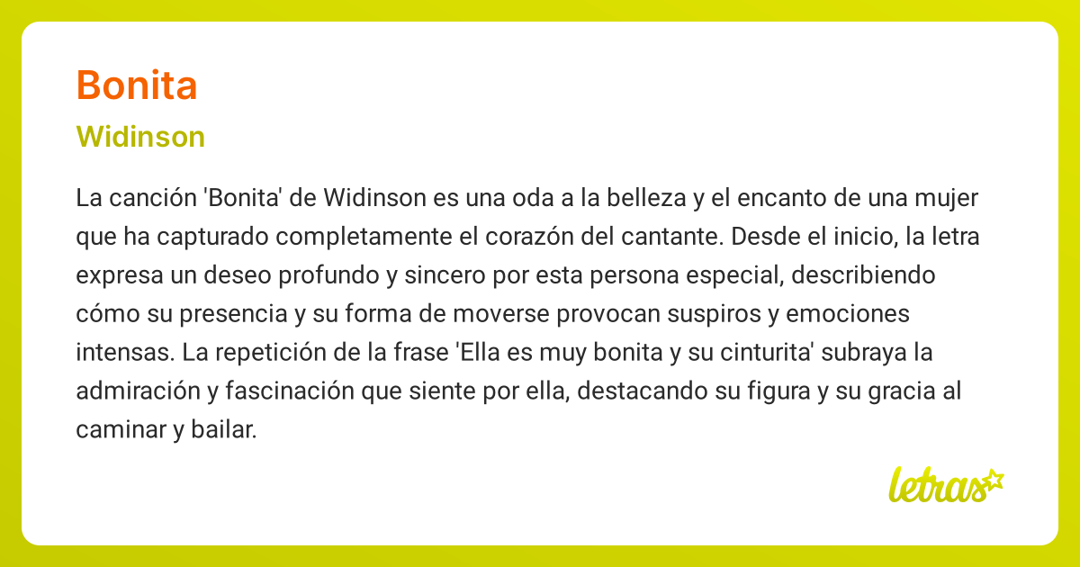 Significado de la canción BONITA (Widinson) - LETRAS.COM