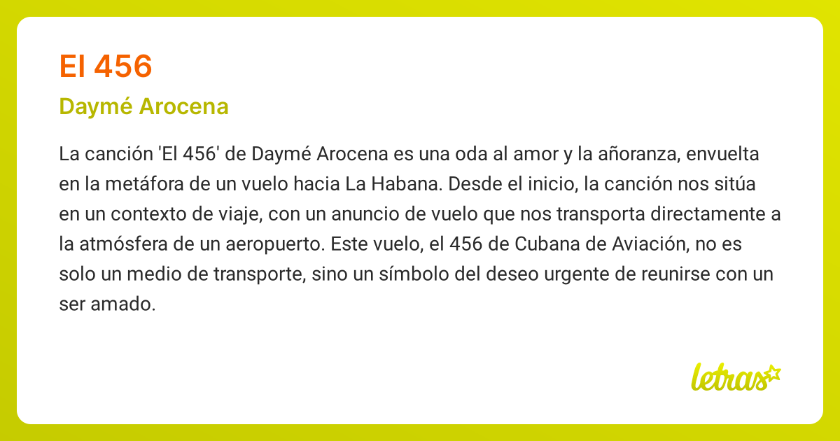 Significado de la canción EL 456 (Daymé Arocena) - LETRAS.COM