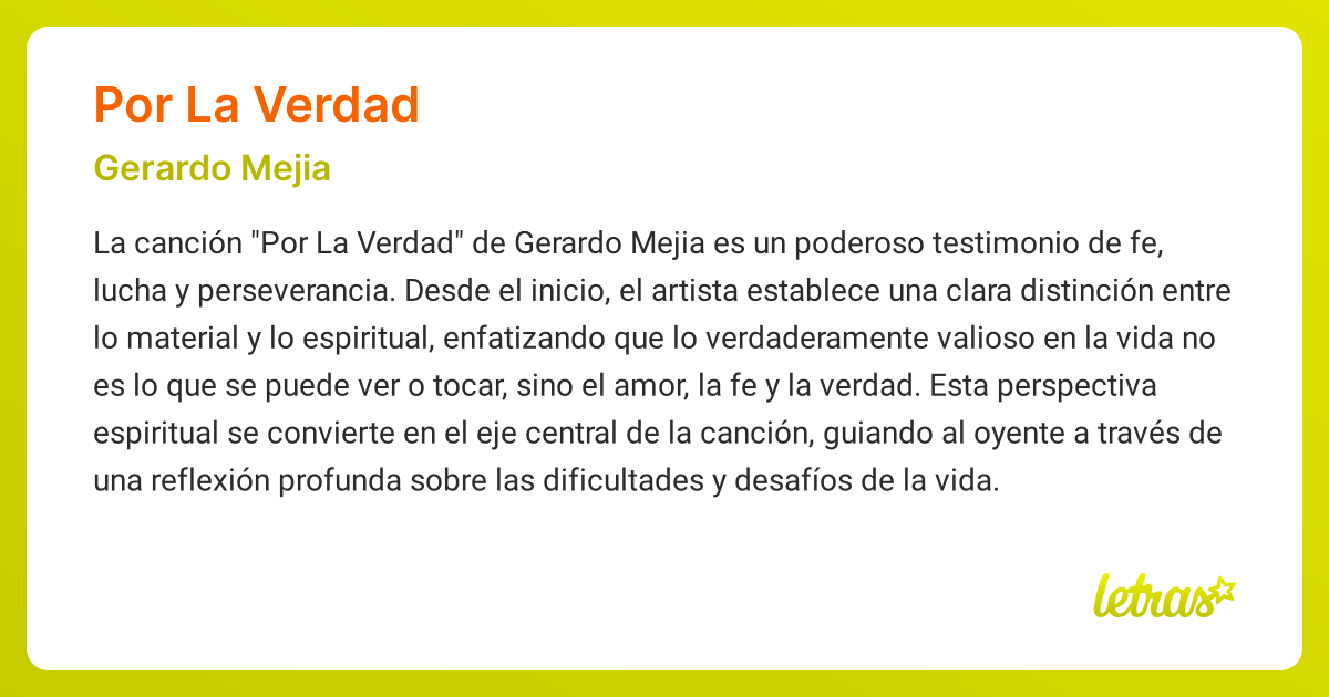 Significado de la canción POR LA VERDAD (Gerardo Mejia) - LETRAS.COM