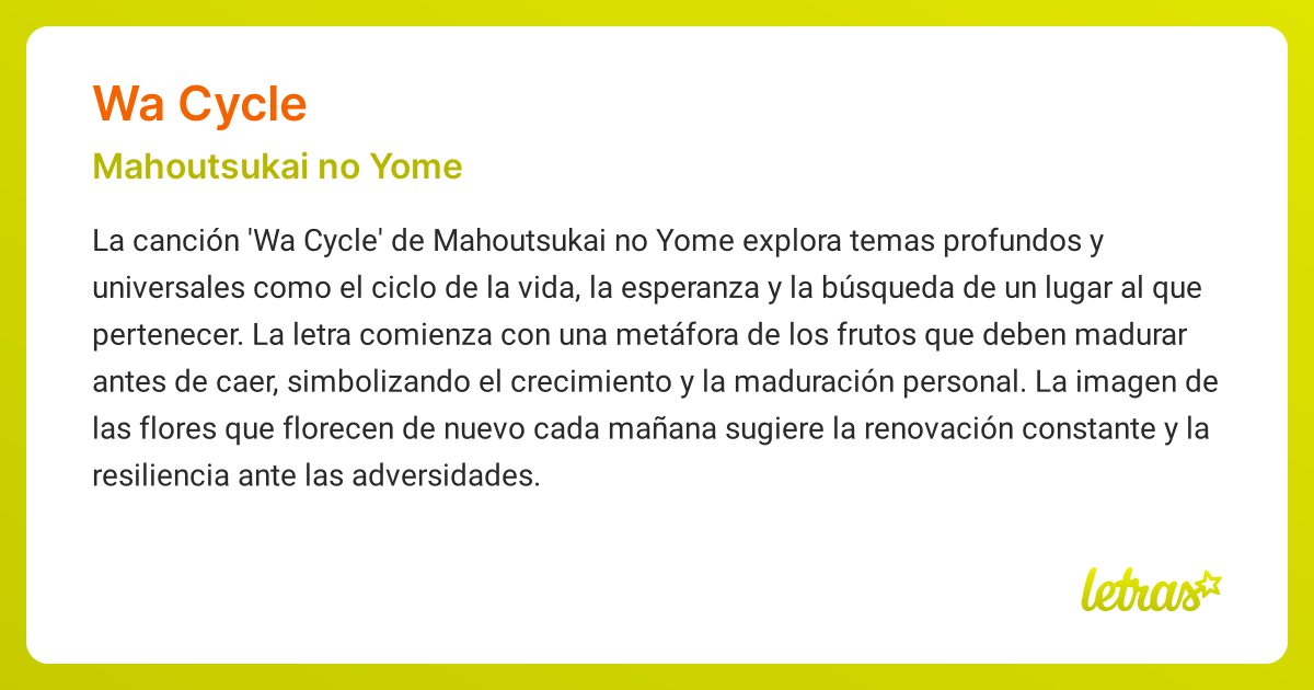 Significado de la canción WA CYCLE (Mahoutsukai no Yome) - LETRAS.COM