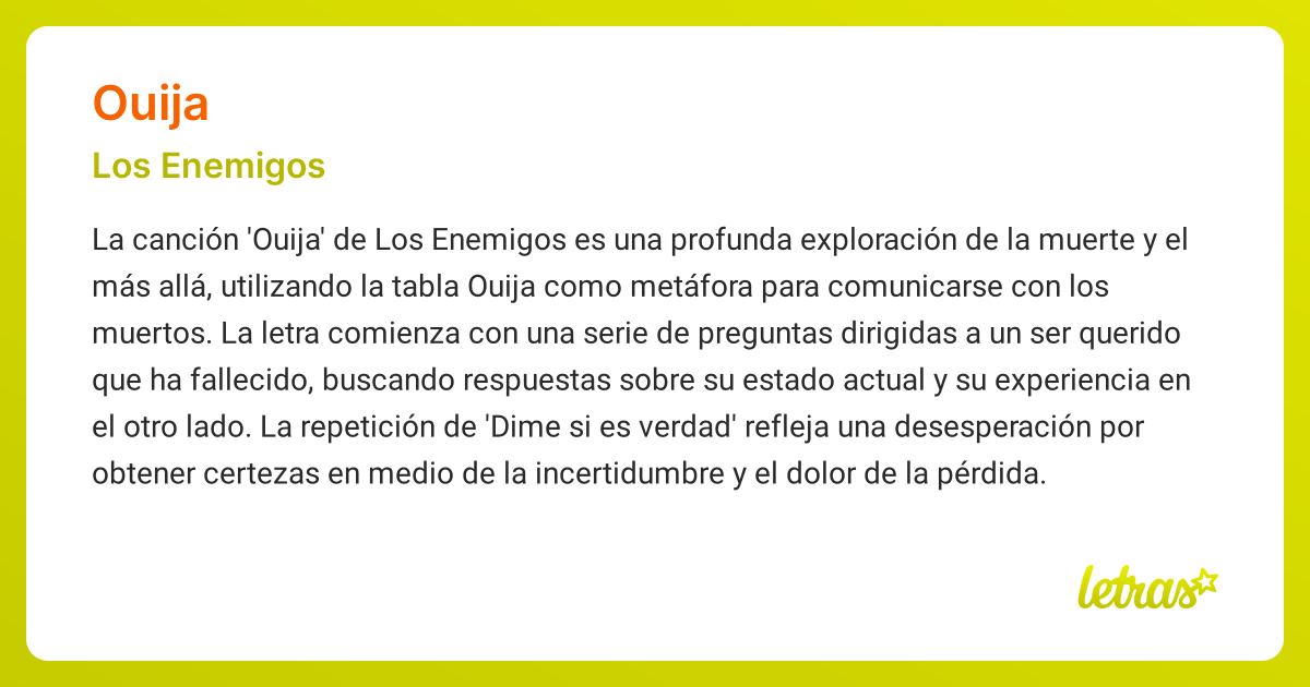 Significado de la canción OUIJA (Los Enemigos) - LETRAS.COM
