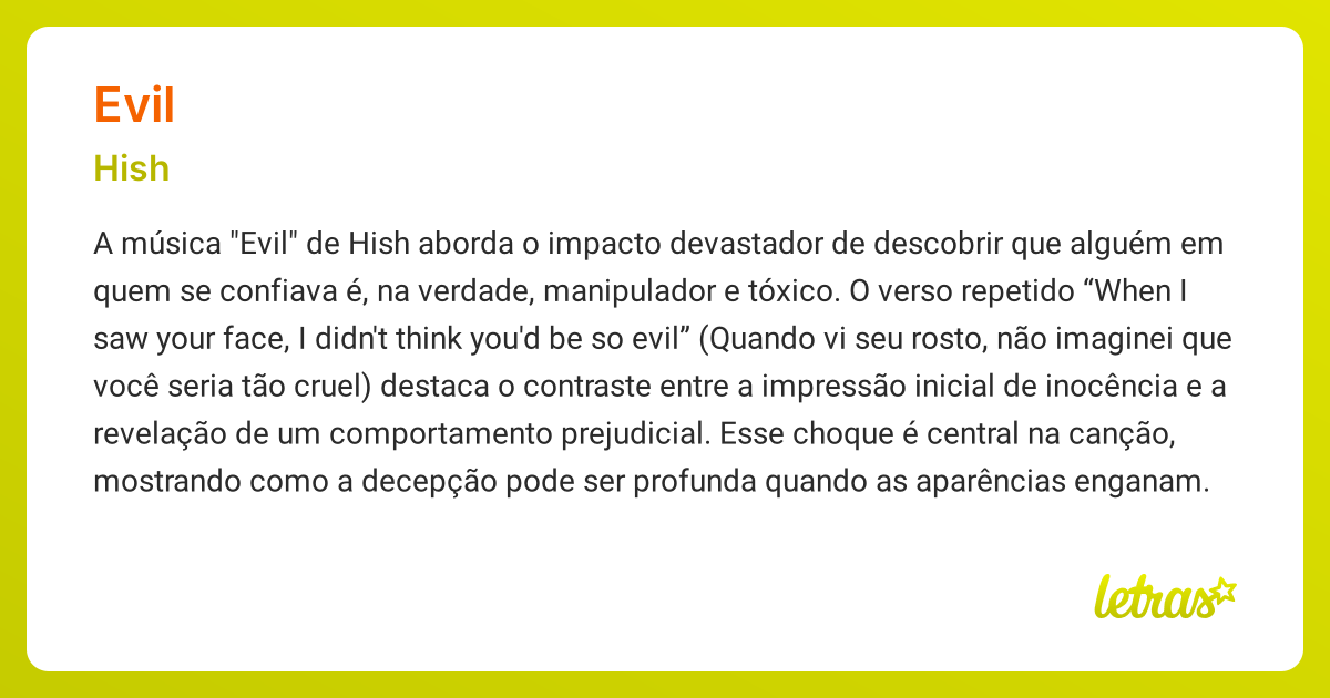 Significado da música EVIL (Hish) - LETRAS.MUS.BR