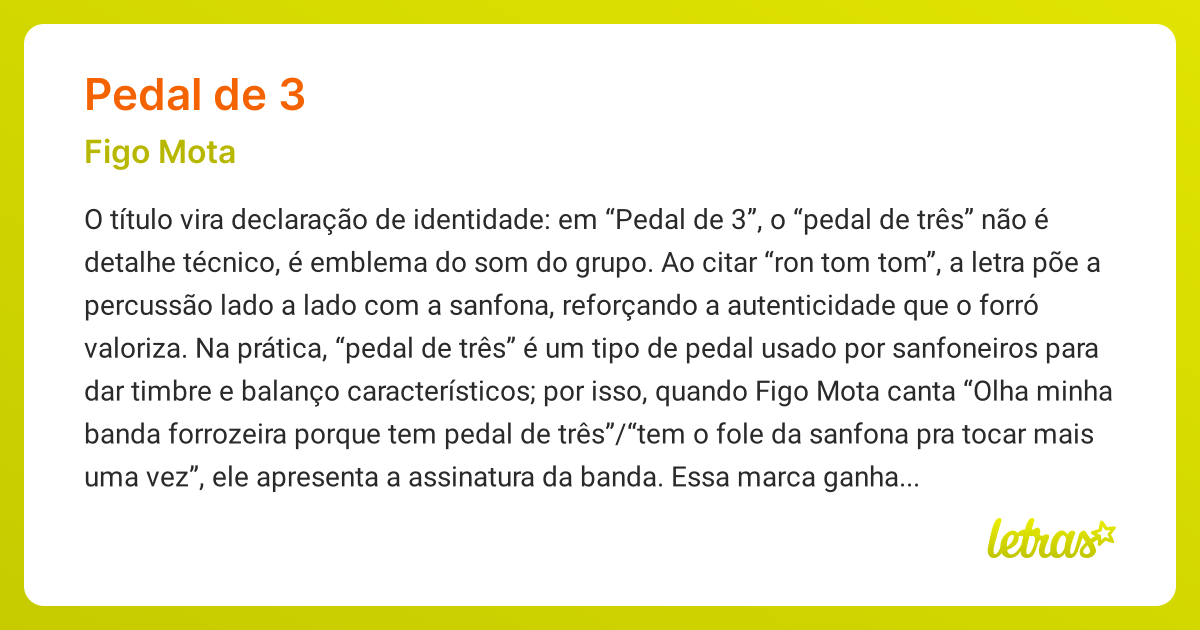 Significado da música PEDAL DE 3 (Figo Mota) - LETRAS.MUS.BR