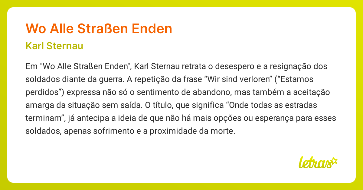 Significado da música WO ALLE STRAßEN ENDEN (Karl Sternau) - LETRAS.MUS.BR