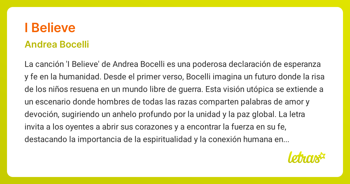Significado de la canción I BELIEVE (Andrea Bocelli) - LETRAS.COM