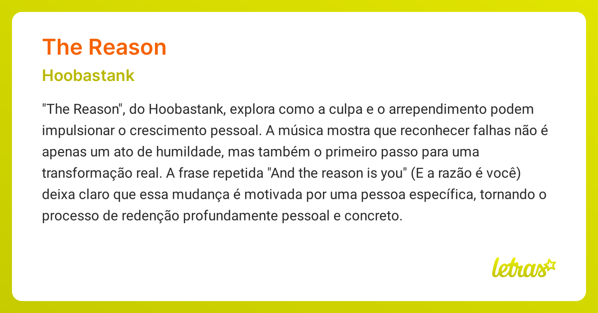 Significado da música THE REASON (Hoobastank) - LETRAS.MUS.BR