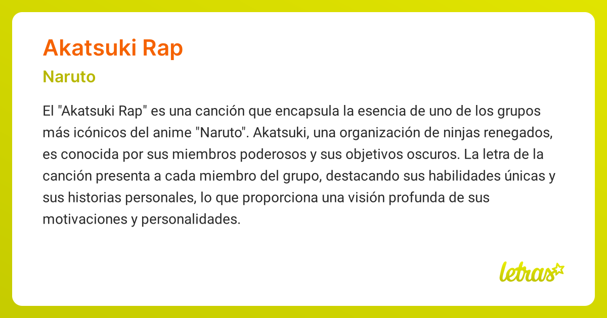 Significado de la canción AKATSUKI RAP (Naruto) - LETRAS.COM
