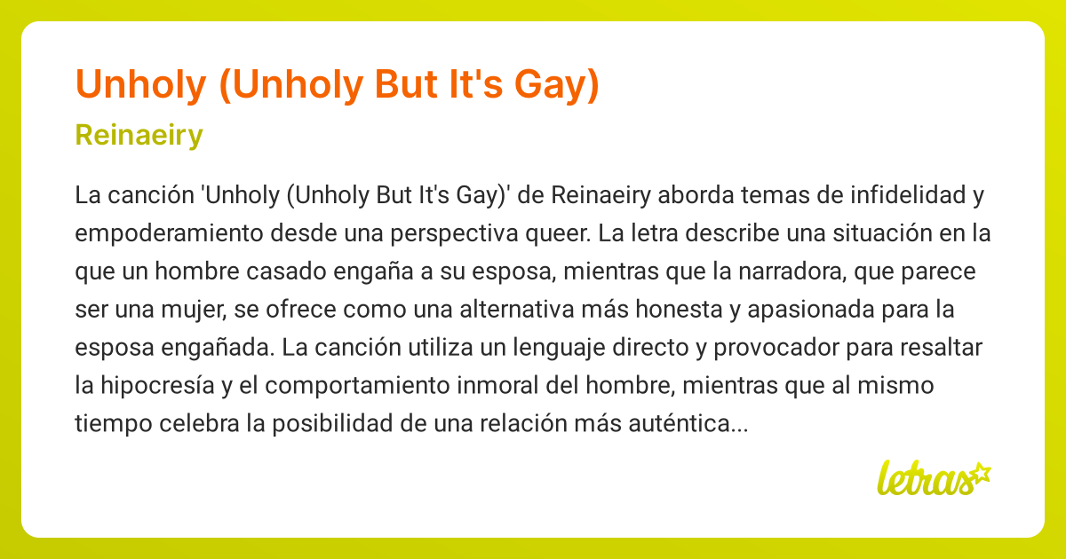 Significado de la canción UNHOLY (UNHOLY BUT IT'S GAY) (Reinaeiry ...