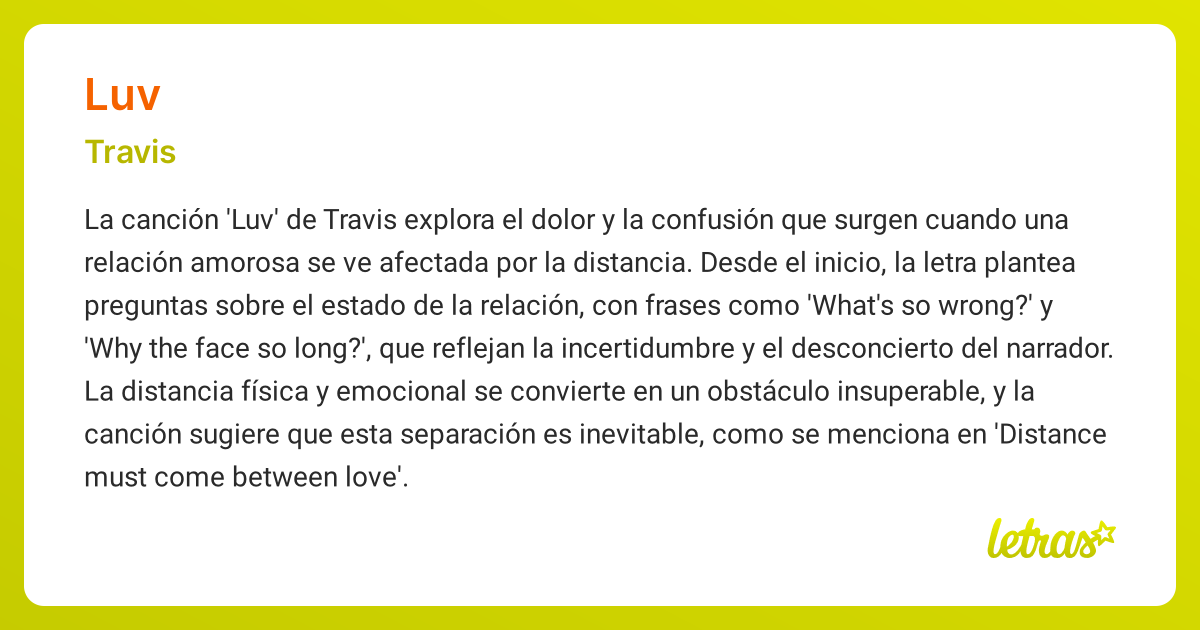 Significado de la canción LUV (Travis) - LETRAS.COM