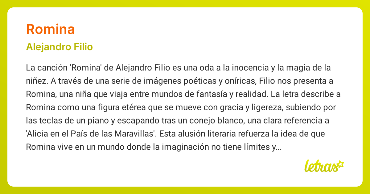 Significado de la canción ROMINA (Alejandro Filio) - LETRAS.COM