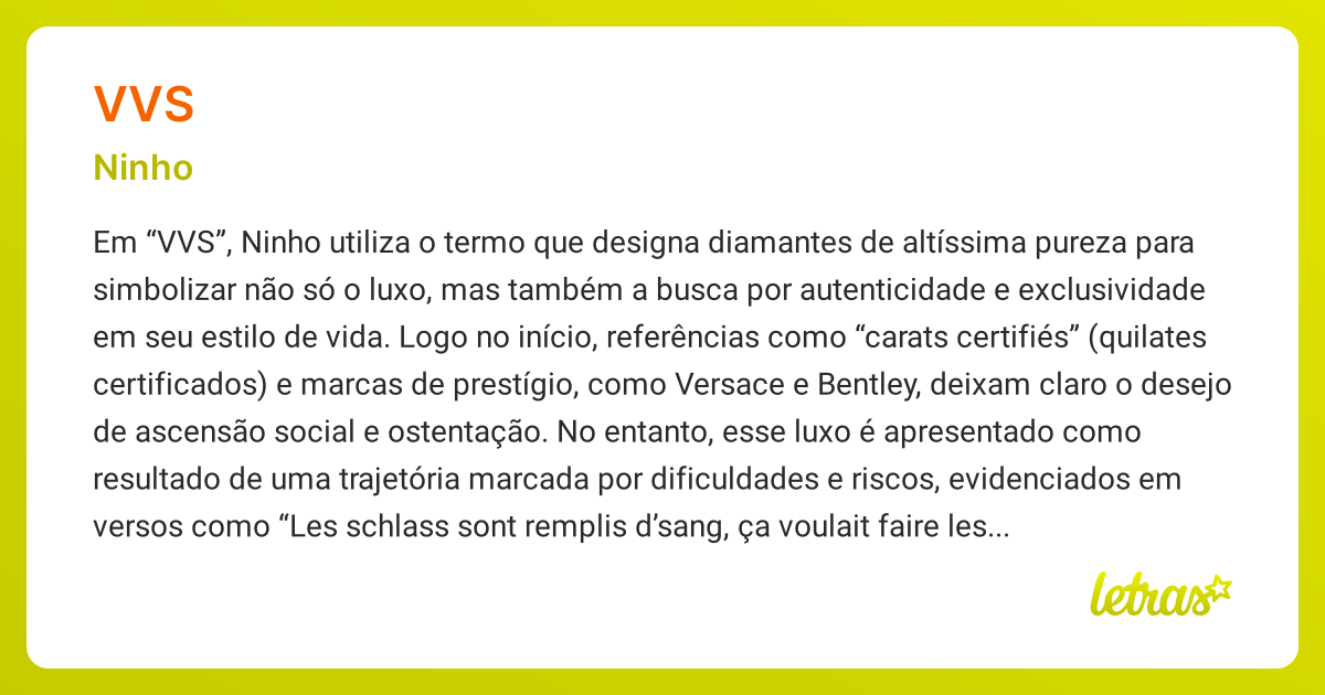 Significado da música VVS (Ninho) - LETRAS.MUS.BR
