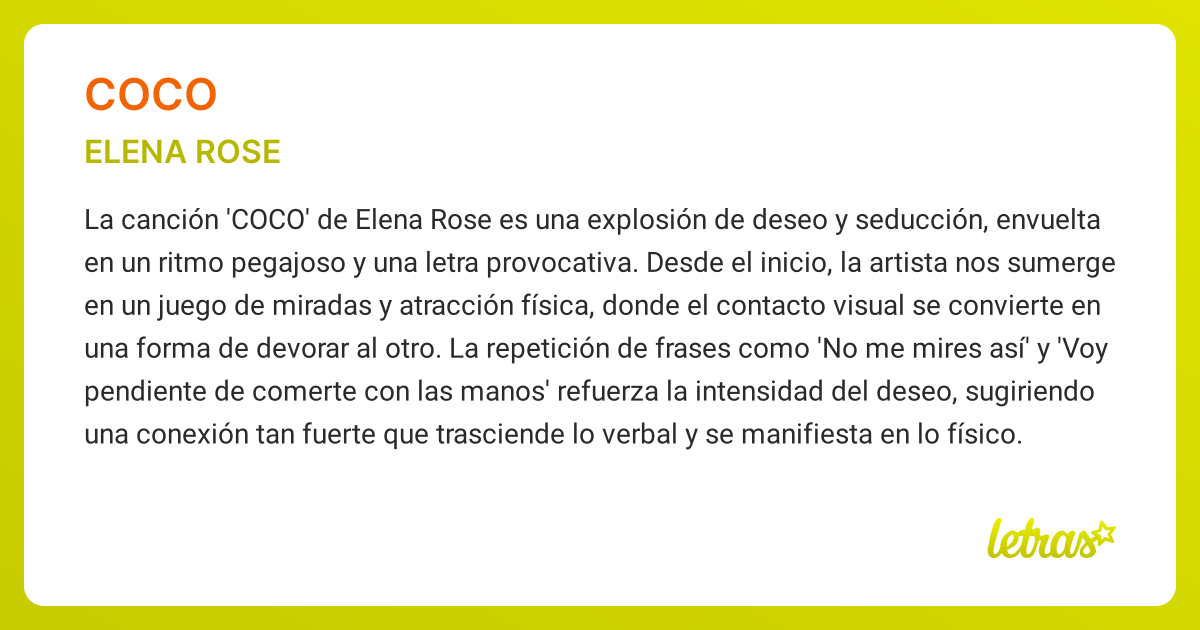Significado de la canción COCO (ELENA ROSE) - LETRAS.COM