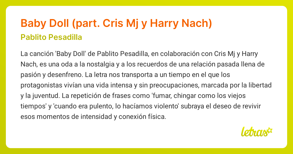 Significado de la canción Baby Doll (part. Cris Mj y Harry Nach ...