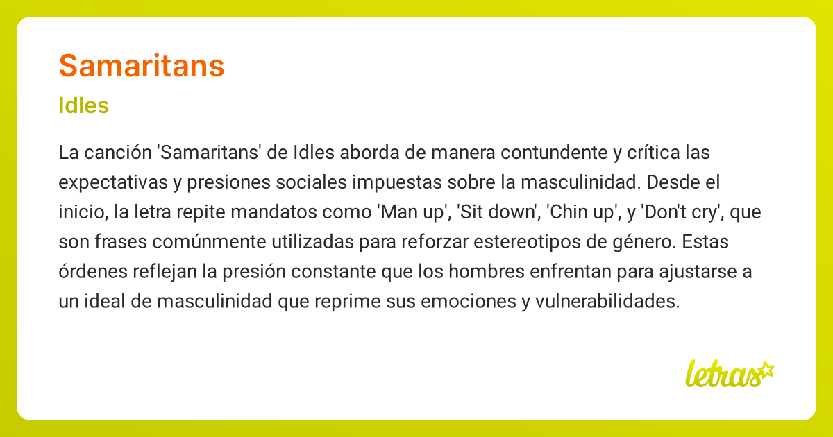 Significado de la canción SAMARITANS (Idles) - LETRAS.COM