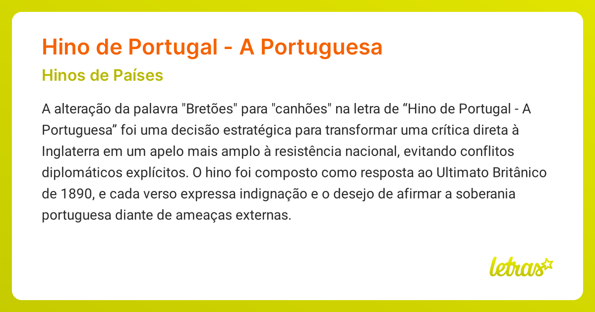 Significado da música Hino de Portugal - A Portuguesa (Hinos de Países ...