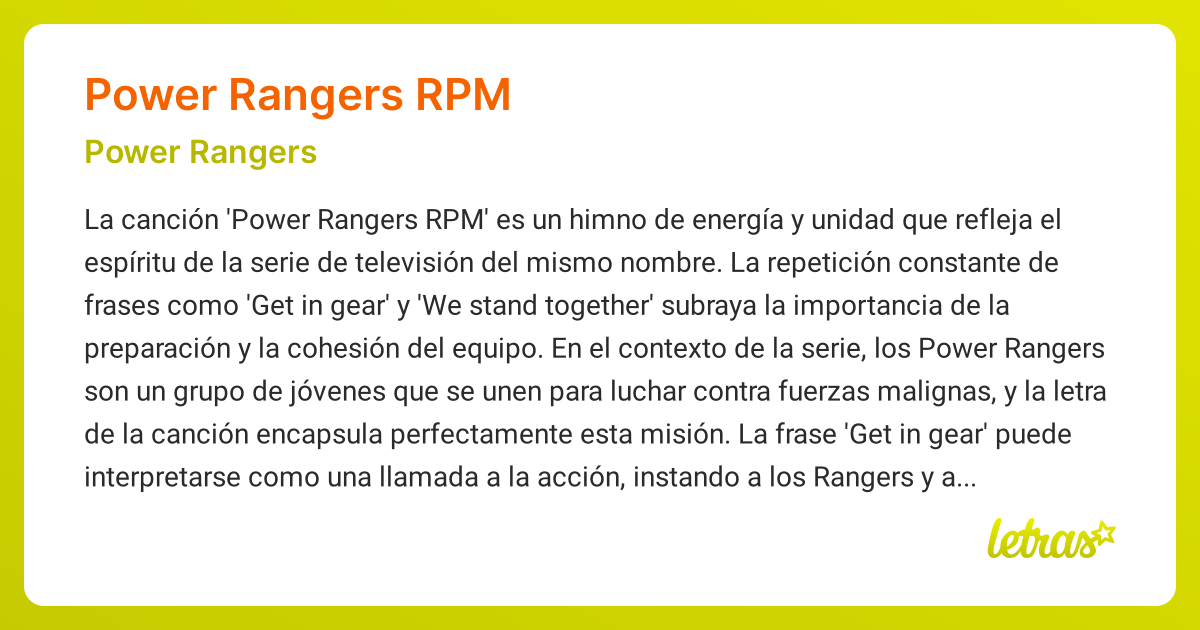Significado de la canción POWER RANGERS RPM (Power Rangers) - LETRAS.COM