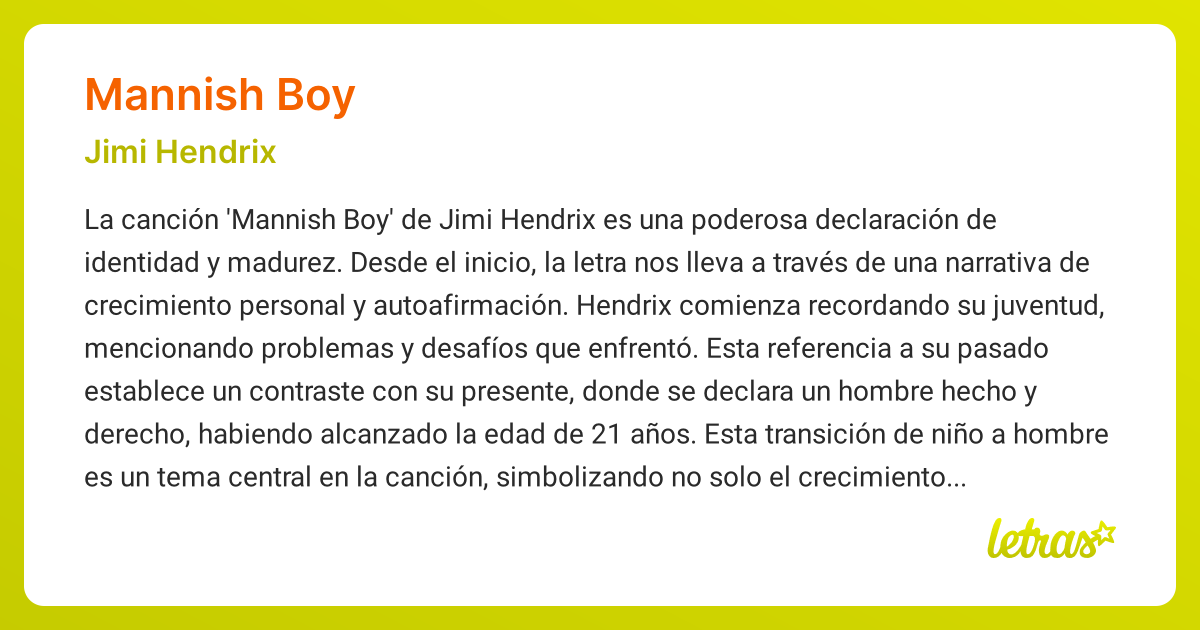 Significado de la canción MANNISH BOY (Jimi Hendrix) - LETRAS.COM