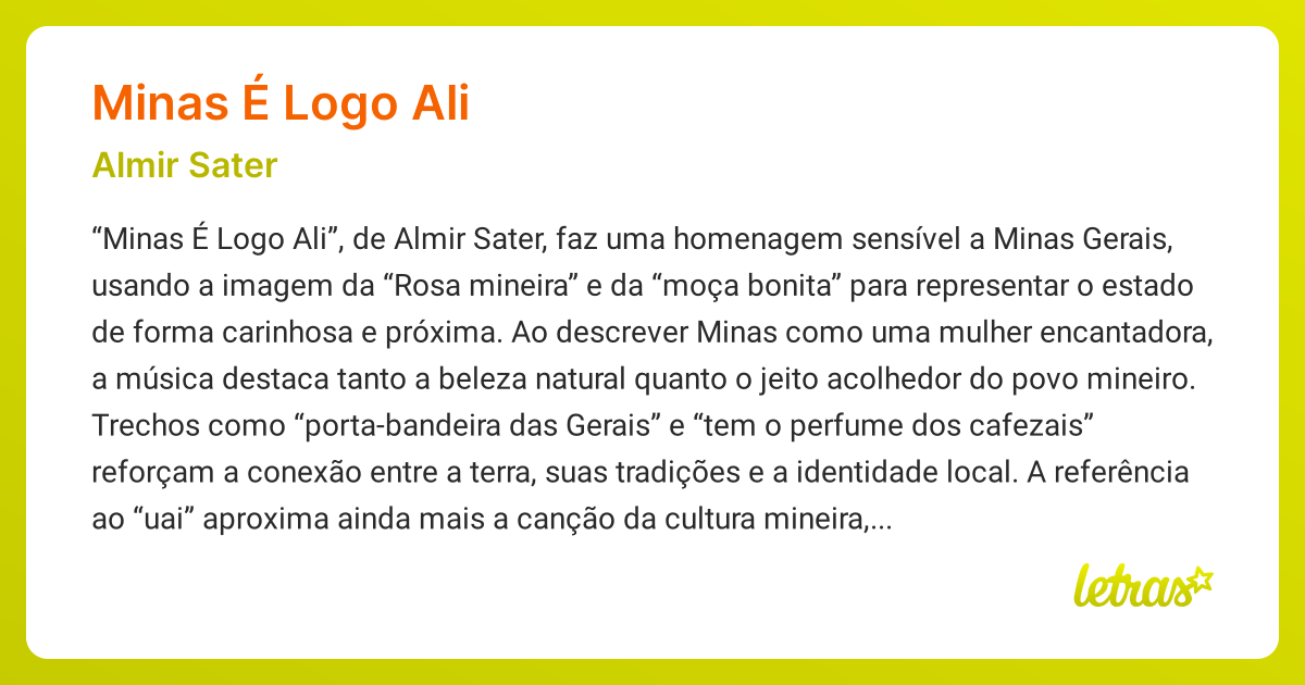 Significado da música MINAS É LOGO ALI (Almir Sater) - LETRAS.MUS.BR