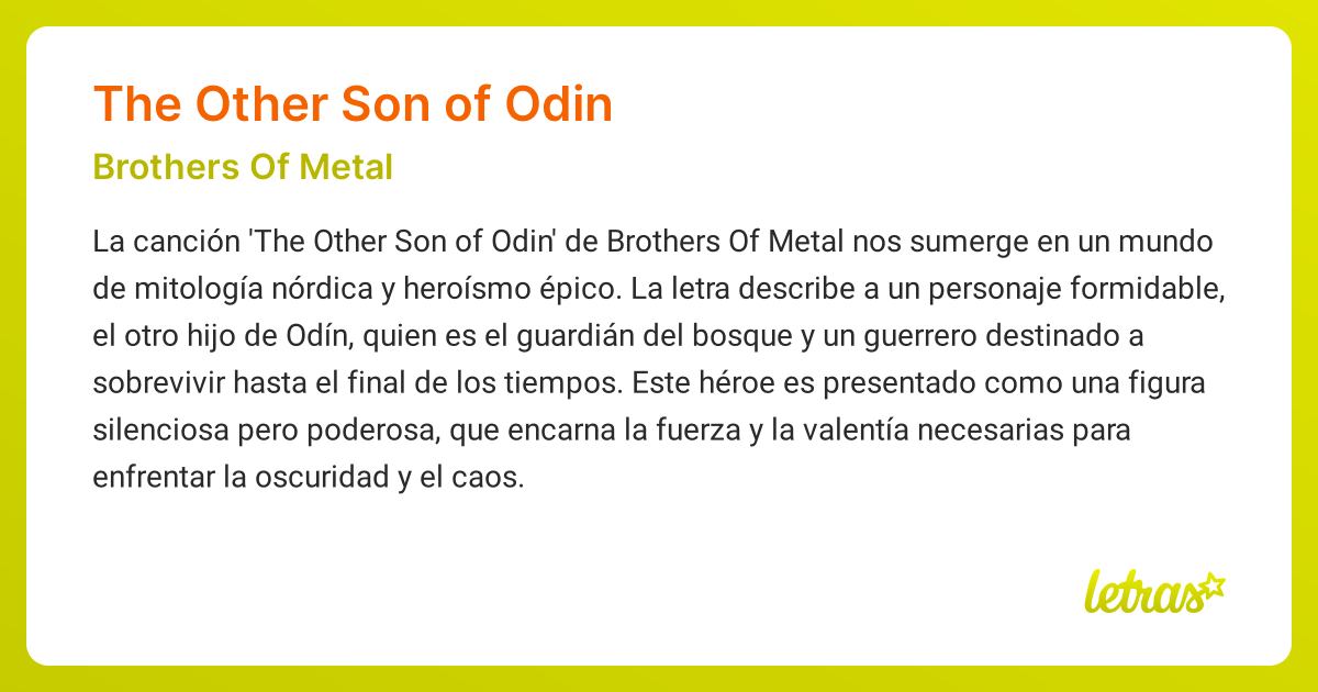 Significado de la canción THE OTHER SON OF ODIN (Brothers Of Metal) - LETRAS.COM