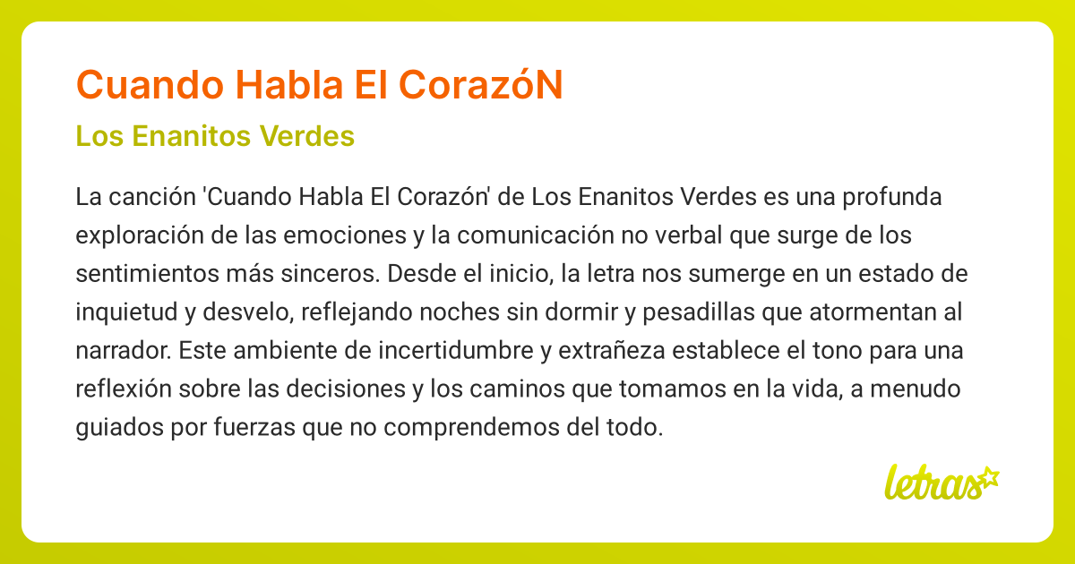 Significado de la canción CUANDO HABLA EL CORAZÓN (Los Enanitos Verdes ...