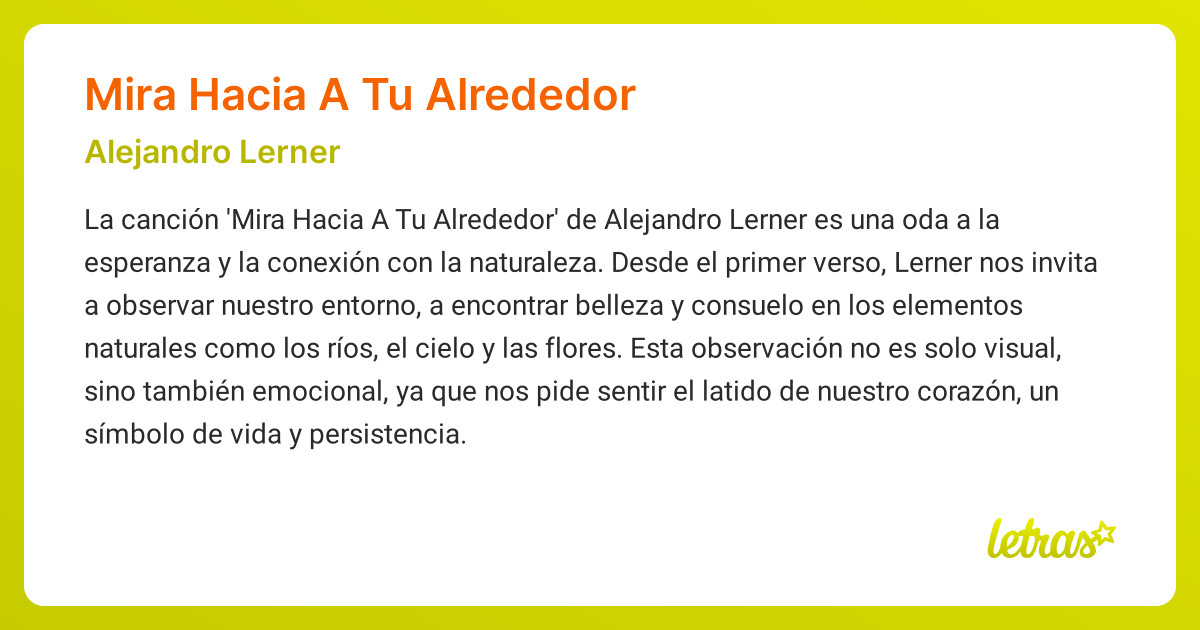 Significado de la canción MIRA HACIA A TU ALREDEDOR (Alejandro Lerner ...