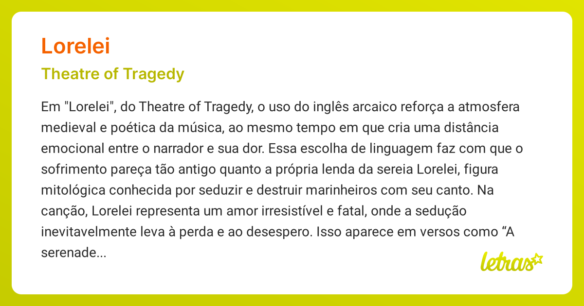 Significado da música LORELEI (Theatre of Tragedy) - LETRAS.MUS.BR