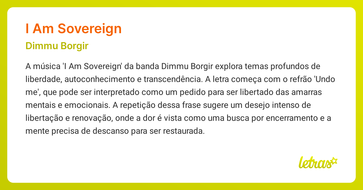 Significado da música I AM SOVEREIGN (Dimmu Borgir) - LETRAS.MUS.BR