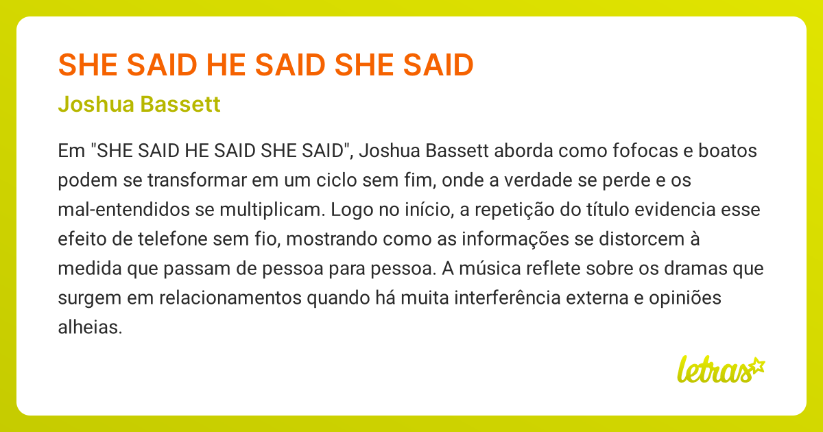 Significado da música SHE SAID HE SAID SHE SAID (Joshua Bassett ...