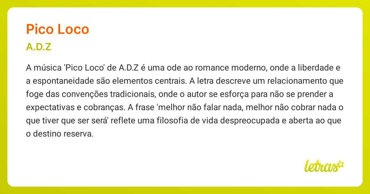 Significado da música PICO LOCO (A.D.Z) - LETRAS.MUS.BR