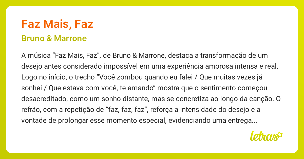 Significado da música FAZ MAIS, FAZ (Bruno & Marrone) - LETRAS.MUS.BR