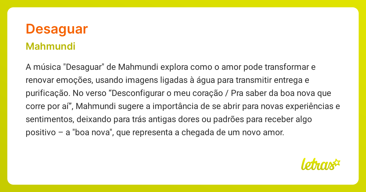 Significado da música DESAGUAR (Mahmundi) - LETRAS.MUS.BR