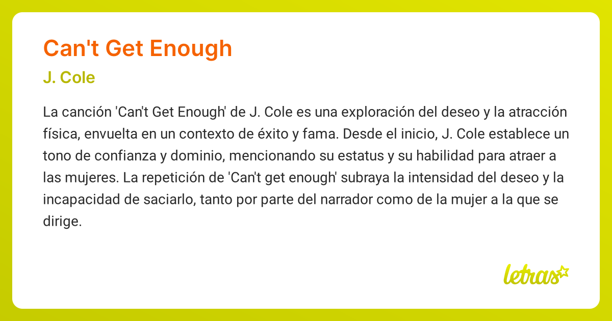 Significado de la canción CAN'T GET ENOUGH (J. Cole) - LETRAS.COM
