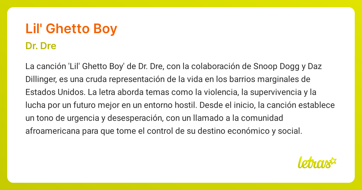 Significado de la canción LIL' GHETTO BOY (Dr. Dre) - LETRAS.COM