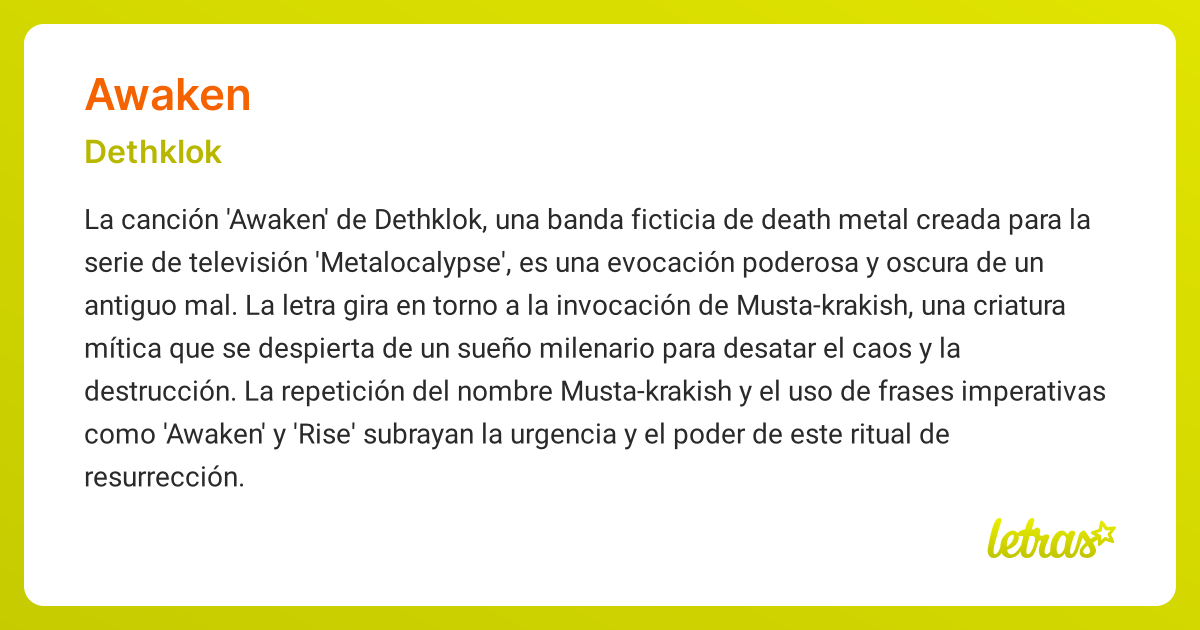 Significado de la canción AWAKEN (Dethklok) - LETRAS.COM