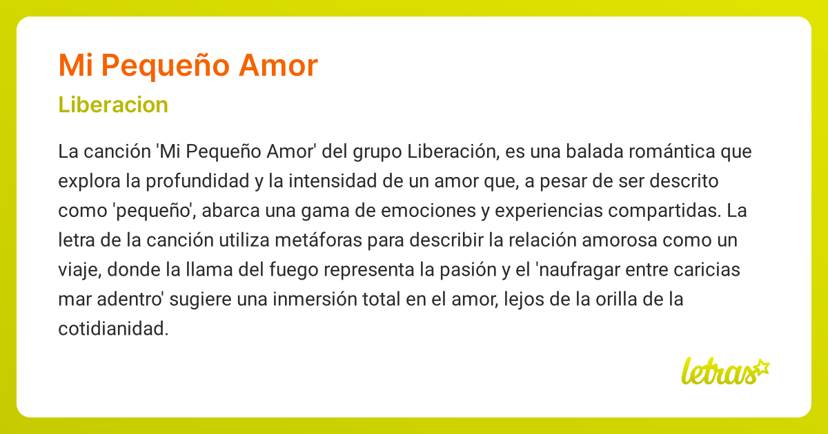 Significado de la canción MI PEQUEÑO AMOR (Liberacion) - LETRAS.COM