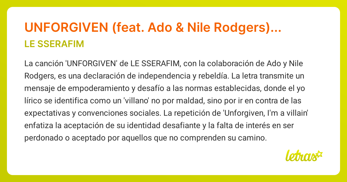 Significado de la canción UNFORGIVEN (feat. Ado & Nile Rodgers ...