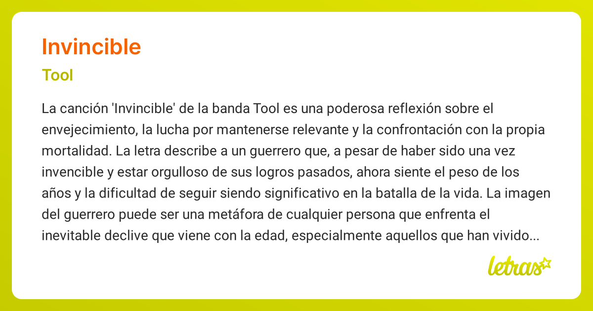 Significado de la canción INVINCIBLE (Tool) - LETRAS.COM