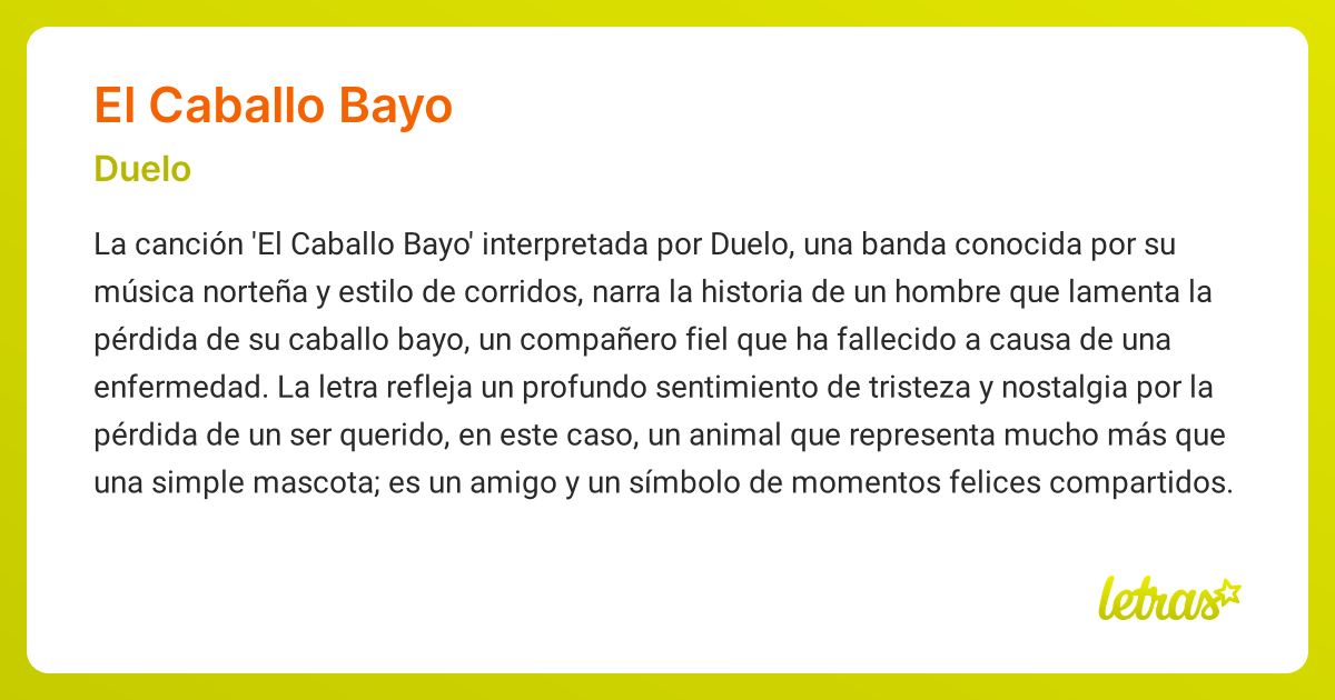 Significado de la canción EL CABALLO BAYO (Duelo) - LETRAS.COM