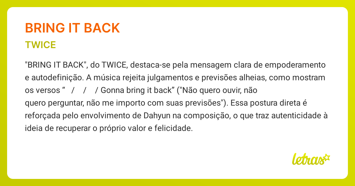 Significado da música BRING IT BACK (TWICE) - LETRAS.MUS.BR