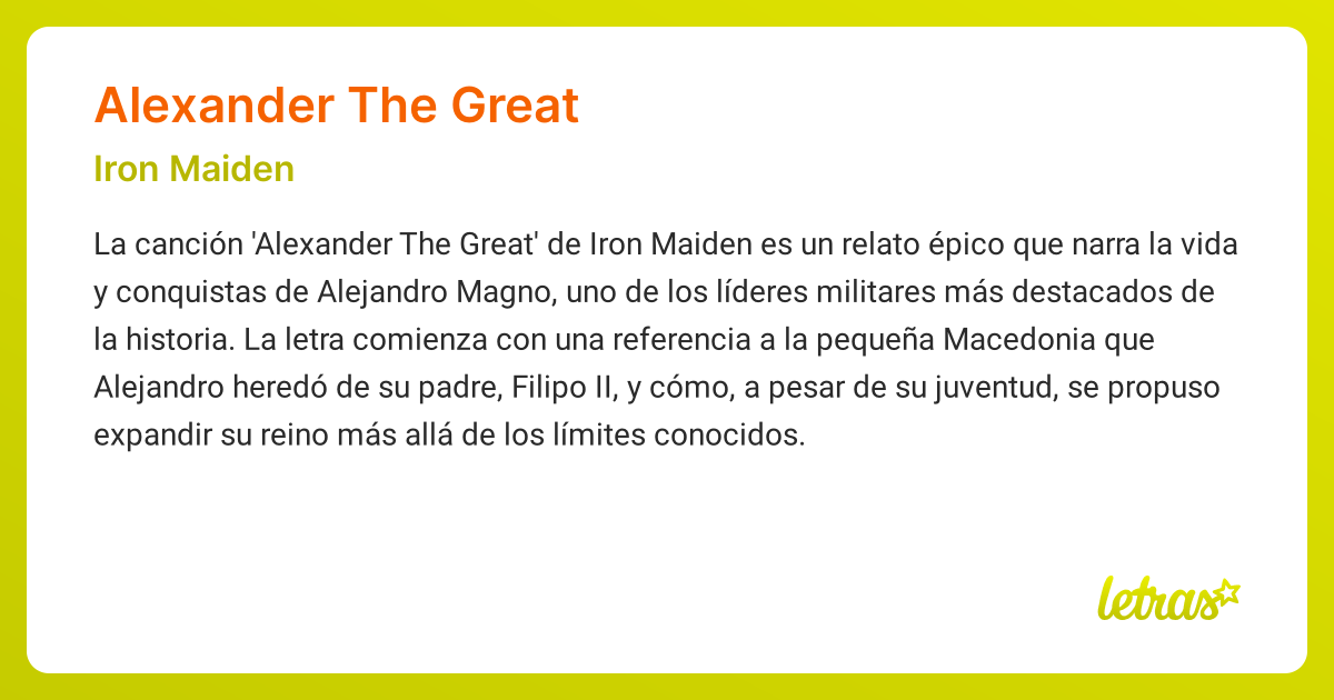 Significado de la canción ALEXANDER THE GREAT (Iron Maiden) - LETRAS.COM