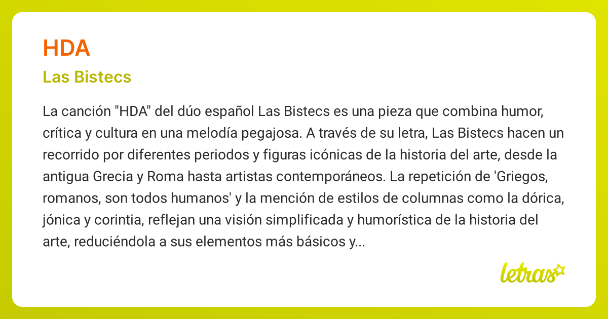 Significado de la canción HDA (Las Bistecs) - LETRAS.COM
