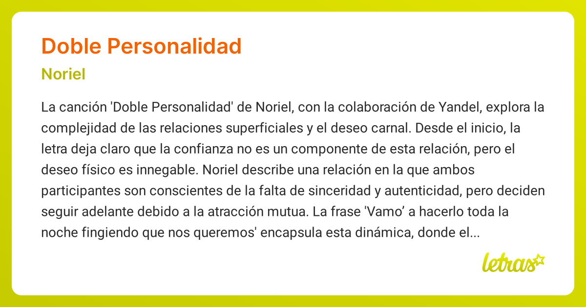 Significado de la canción DOBLE PERSONALIDAD (Noriel) - LETRAS.COM