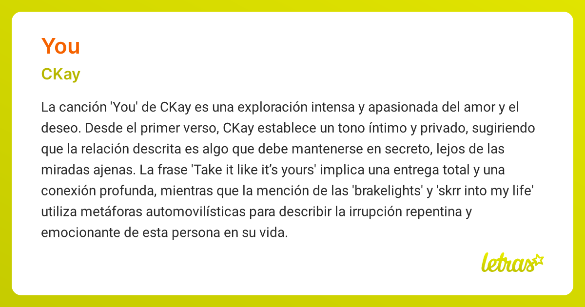 Significado de la canción YOU (CKay) - LETRAS.COM