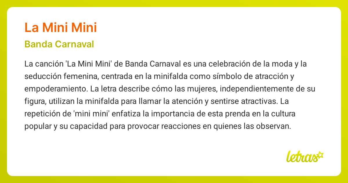 Significado de la canción LA MINI MINI (Banda Carnaval) - LETRAS.COM