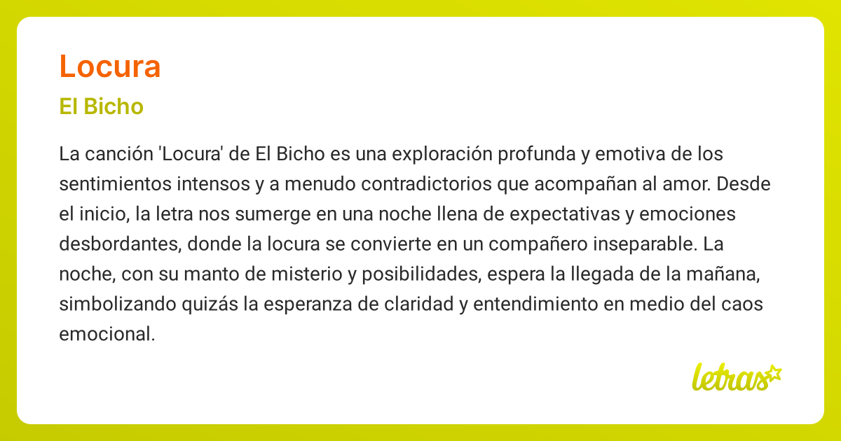 Significado de la canción LOCURA (El Bicho) - LETRAS.COM