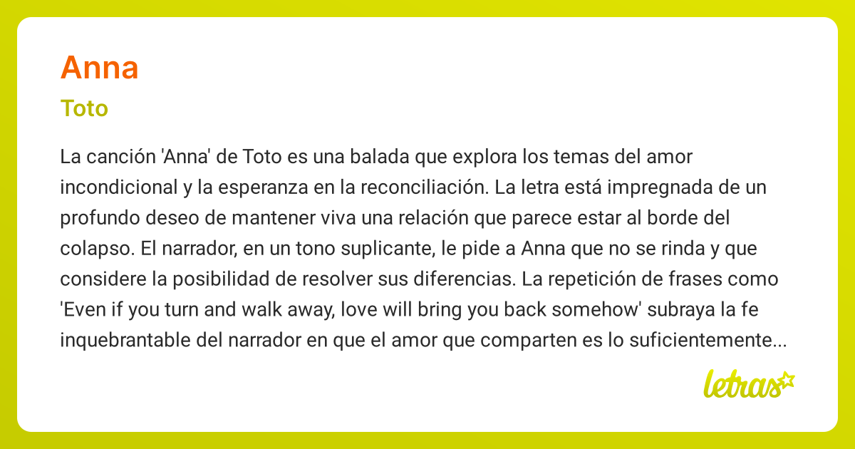 Significado de la canción ANNA (Toto) - LETRAS.COM