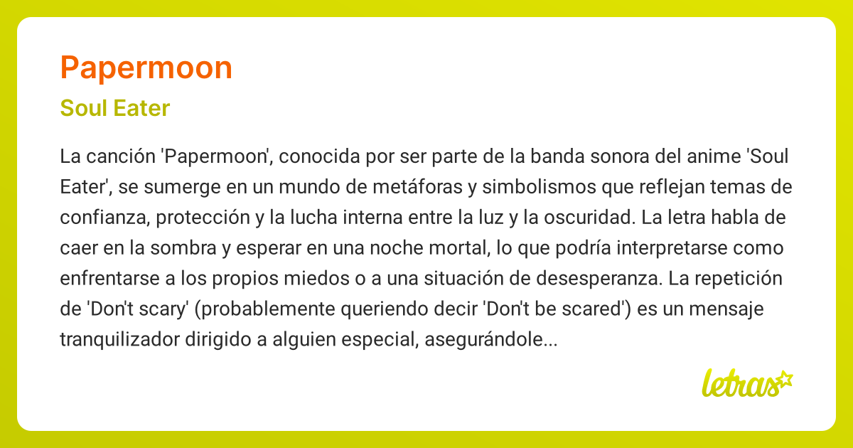 Significado de la canción PAPERMOON (Soul Eater) - LETRAS.COM