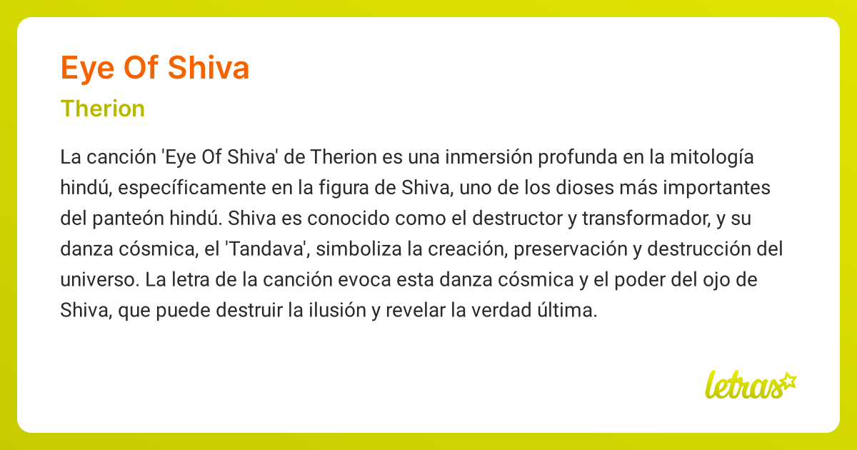Significado de la canción EYE OF SHIVA (Therion) - LETRAS.COM