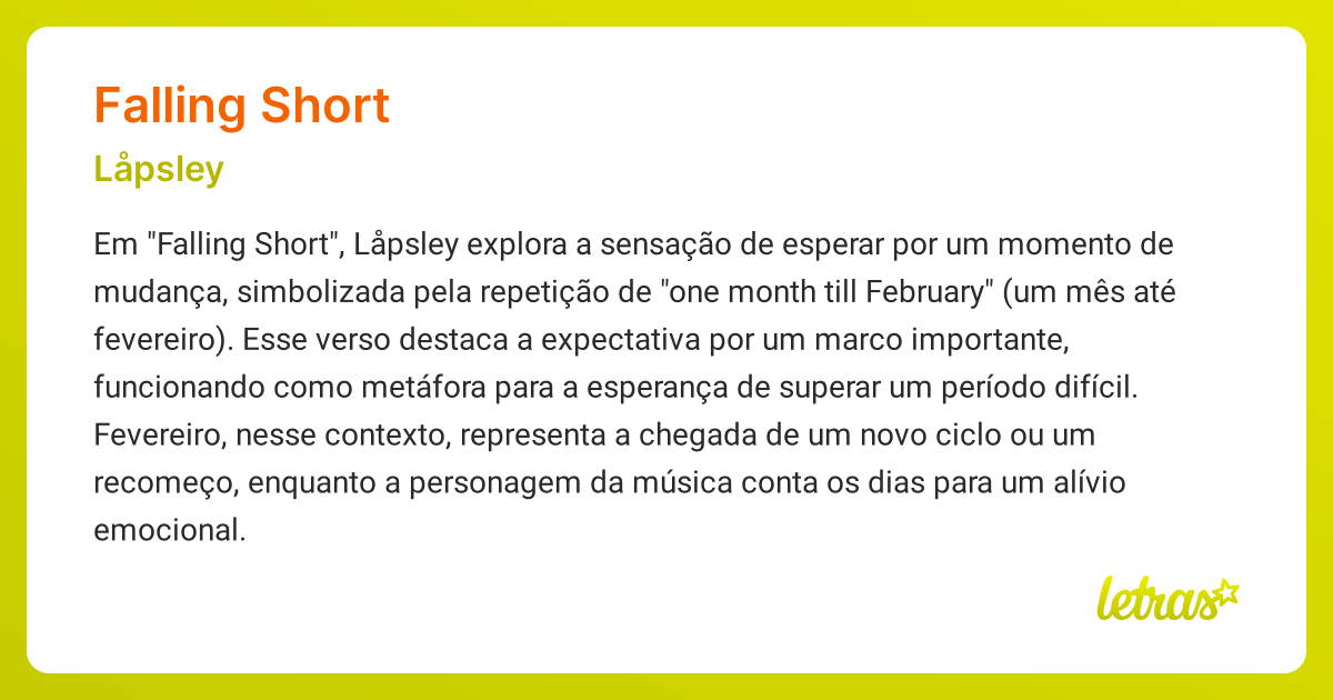 Significado da música FALLING SHORT (Låpsley) - LETRAS.MUS.BR