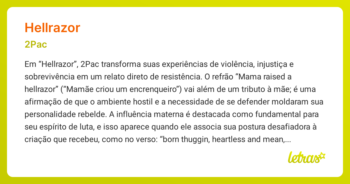 Significado da música HELLRAZOR (2Pac) - LETRAS.MUS.BR
